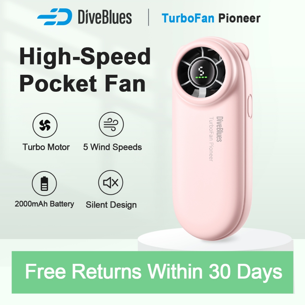Diveblues Turbo Mini Fan 12-hour battery life 5-speed adjustable ...