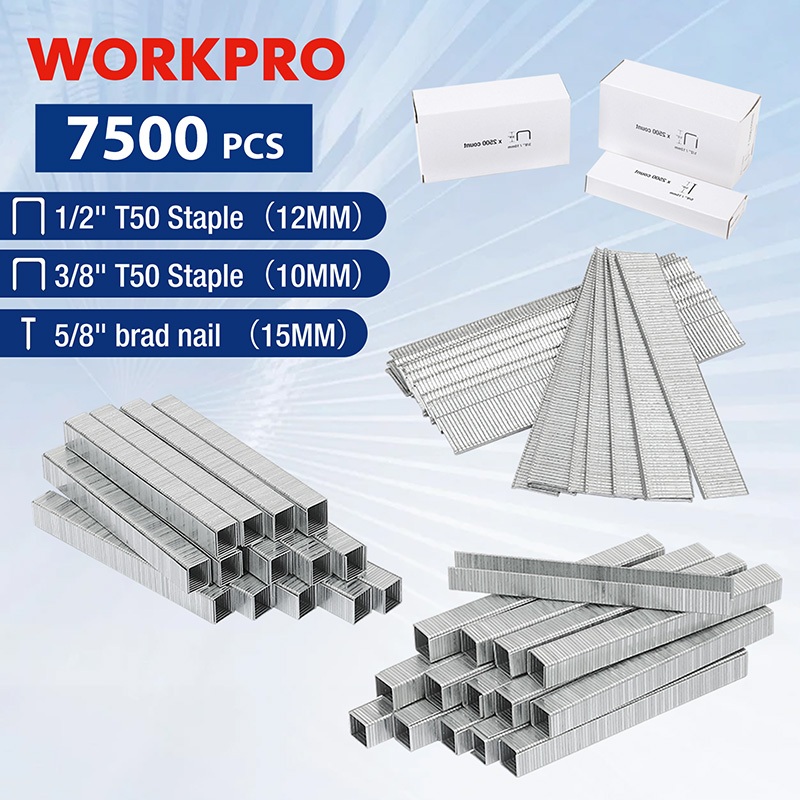 WORKPRO 7500pcs Heavy Duty Air Staples Bullets Wire T50 And Brad Nails ...