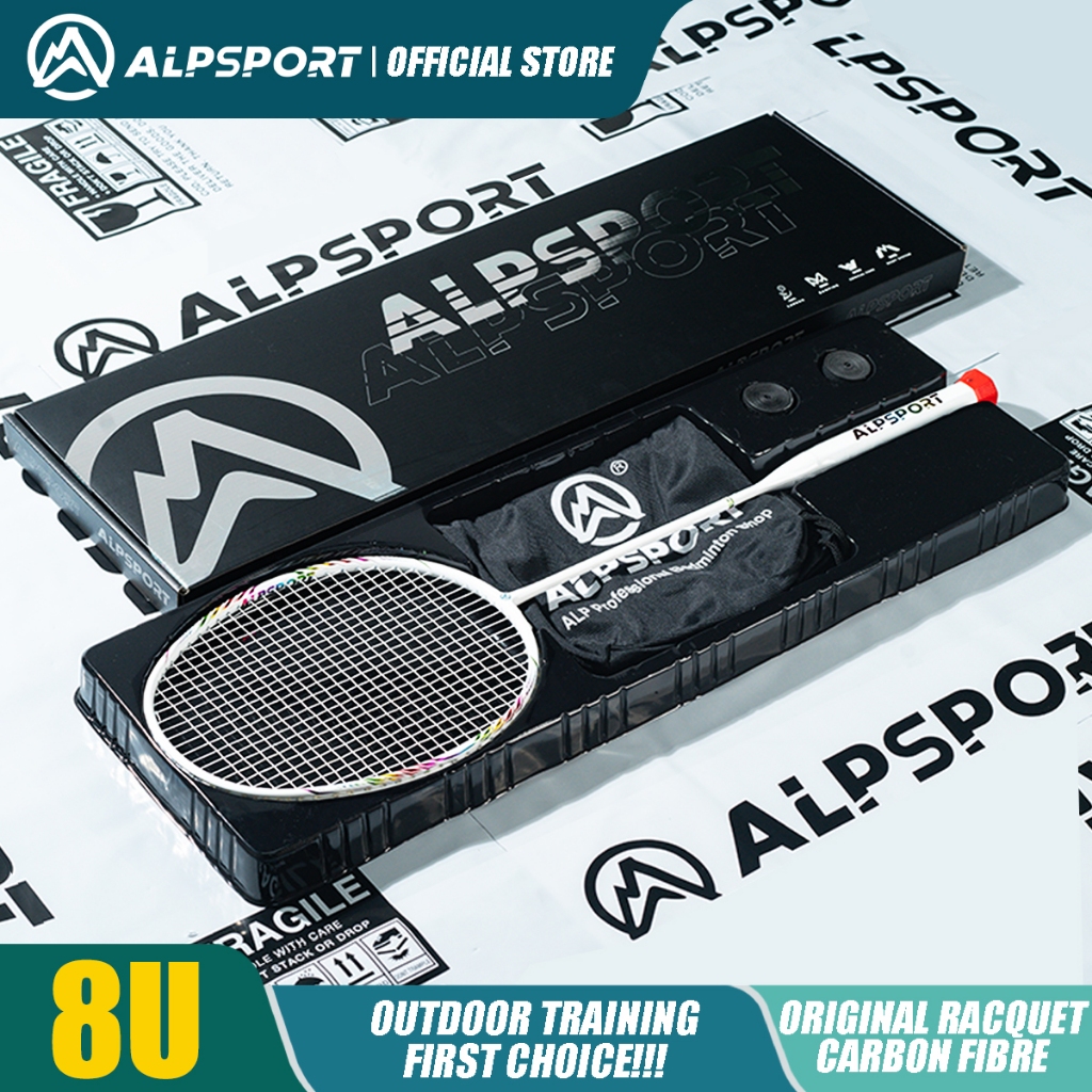 ALP BBQ2.0 Badminton Racket White Super Light 8U Titanium Alloy Shock ...