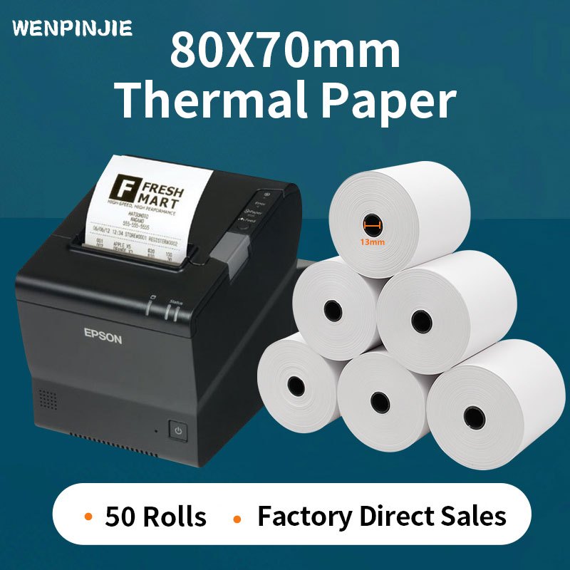 50 Rolls POS Receipt Thermal Paper 80mm x 70mm(80X70) POS PRINTER ...