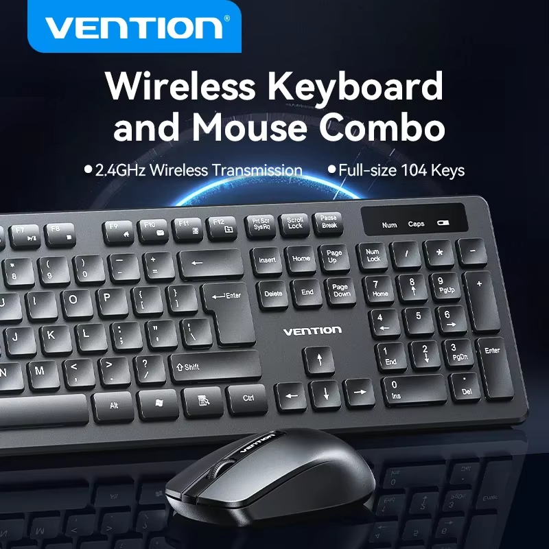 Vention USB Office Home Wireless Keyboard And Mouse Set Support English ...