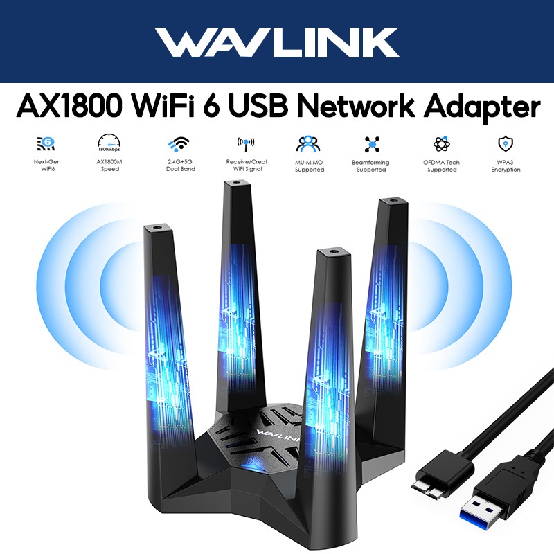 WAVLINK AX1800 WiFi Adapter USB WiFi 6 Network Card With 4x3dBi ...