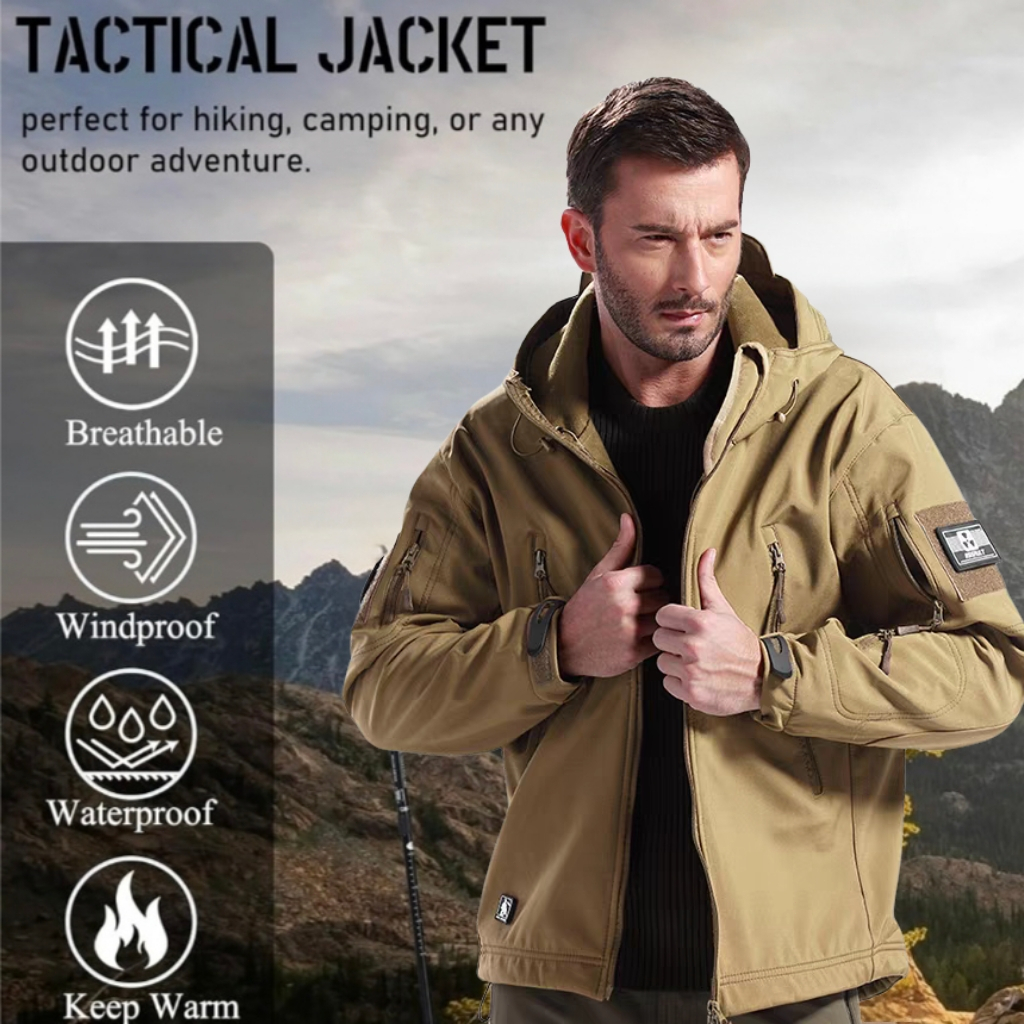 Men's Windproof Hooded Assault Jacket Waterproof Jacket Soft Fabric ...