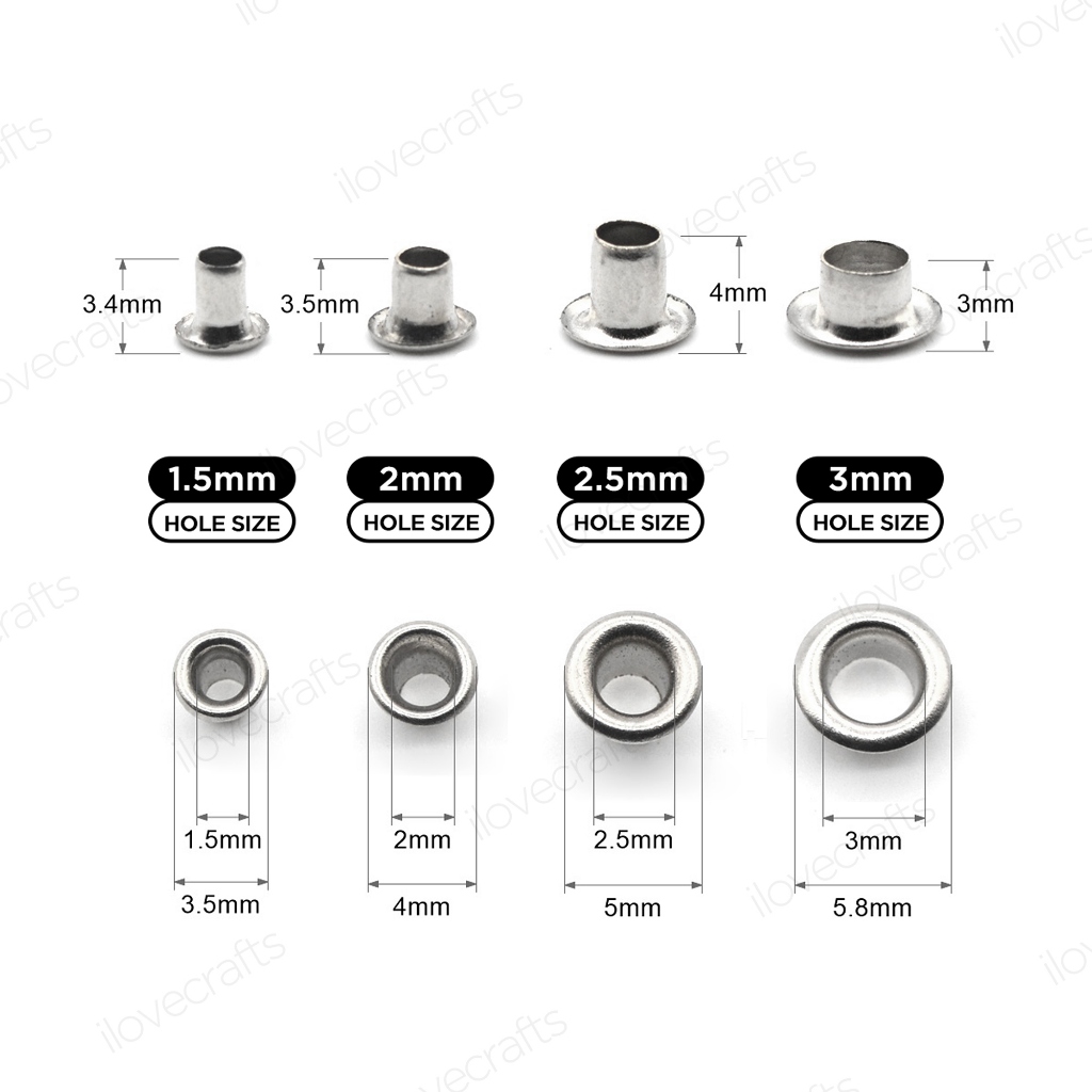 100pcs Brass Eyelets for Leather Craft Bag Shoes Belt Cap 1.5mm/2mm/2 ...