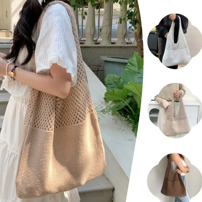 [Manila Delivery] Knitted Shopping Bag Casual Hollow Knitted Shoulder ...