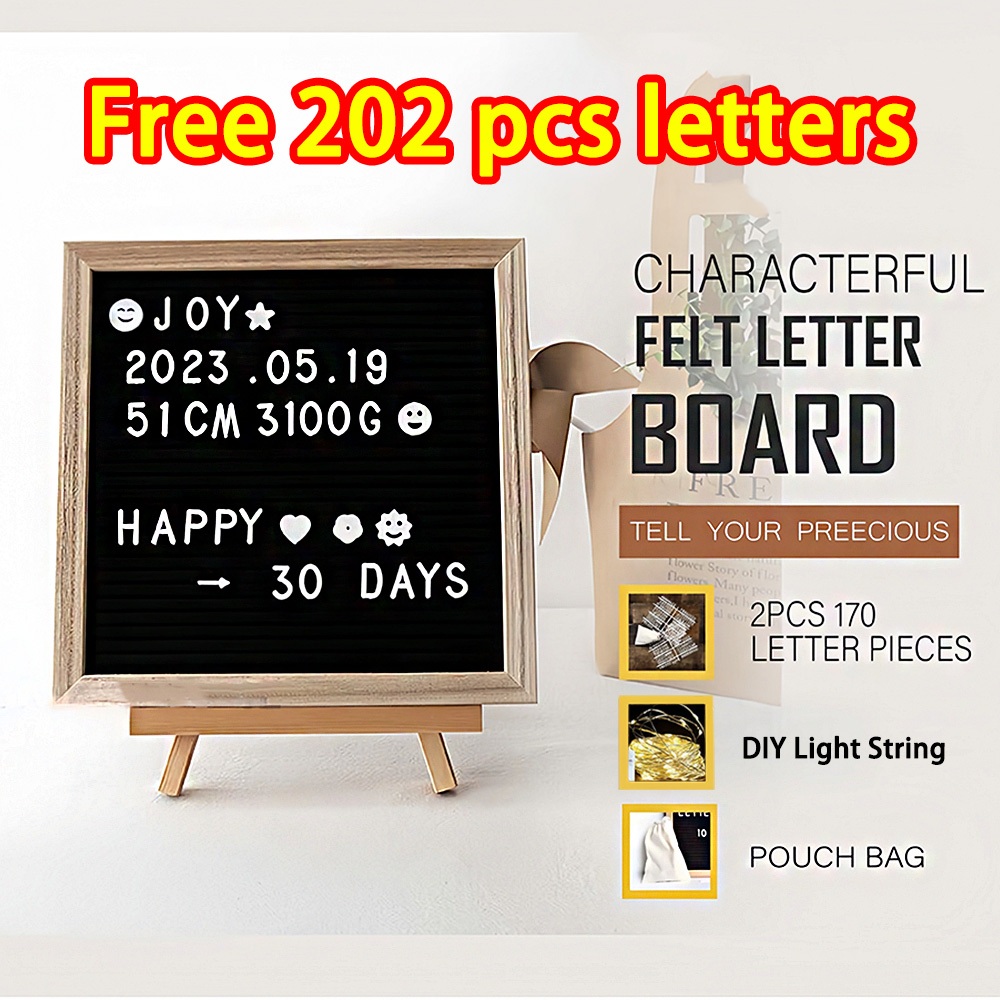 Felt Letter Board, 10x10 inches, Changeable Wooden Message Board Sign ...