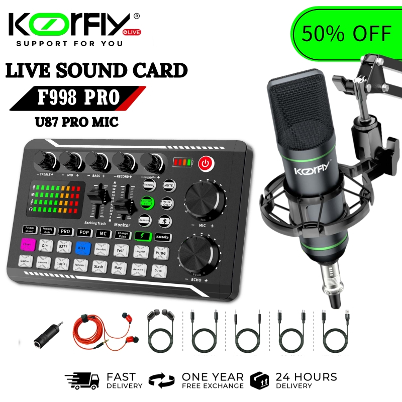 KOORFLY NEW F998 PRO Sound Card With Microphone Sound Mixer Sound Card ...