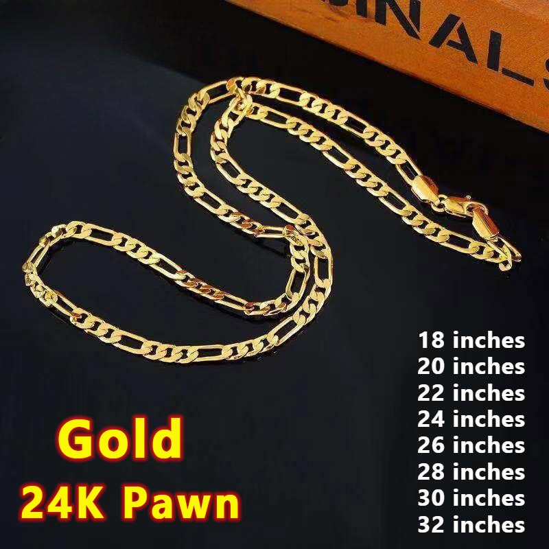 24K Saudi Gold Nasasangla Pawnable Figaro Chain Necklace 4.5MM 18-32 ...
