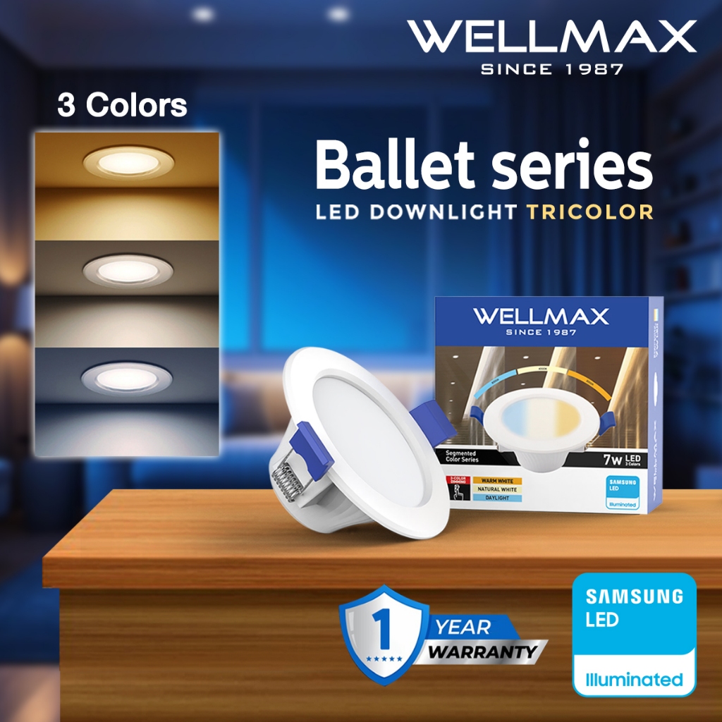 WELLMAX 3 Colors Downlight Adopt SAMSUNG LED Chip Recessed Ceiling Light 7W-15W | Shopee Philippines