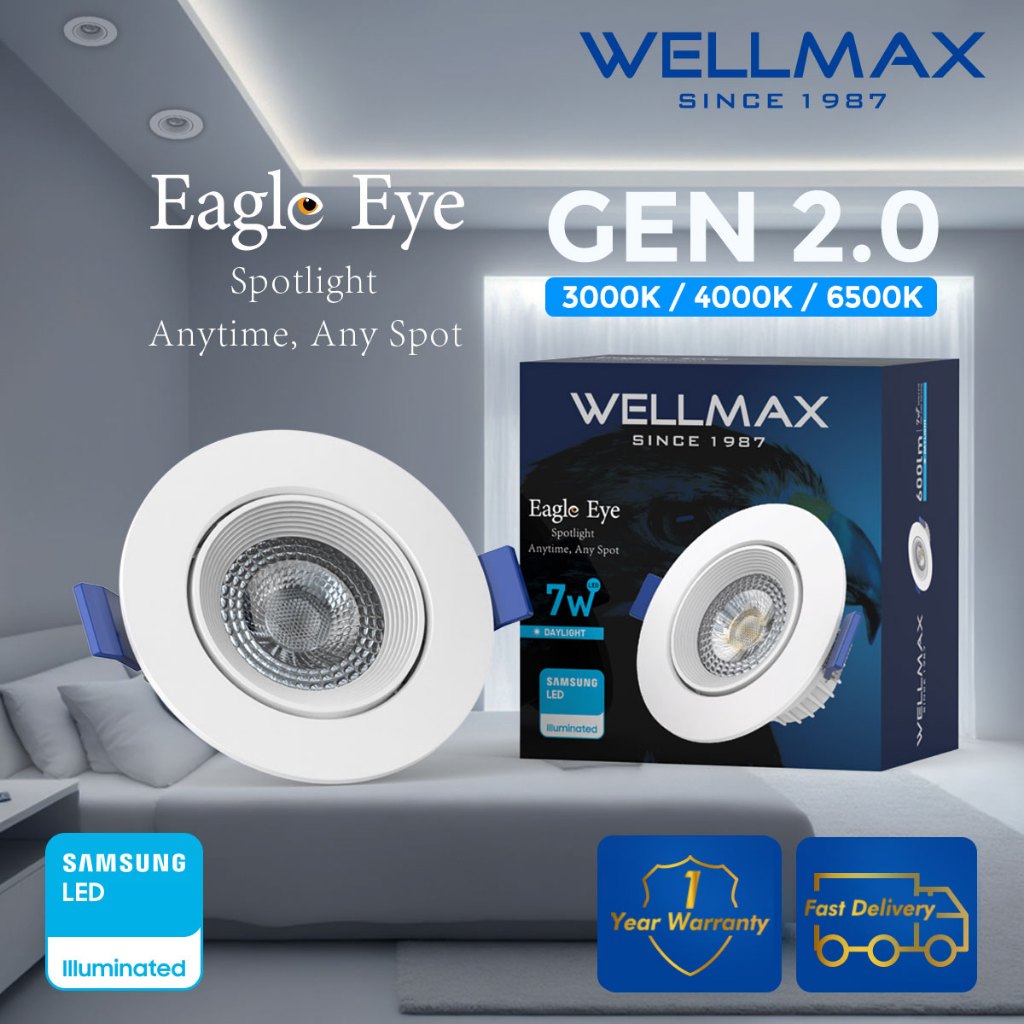 WELLMAX Adujustable Downlight Adopt SAMSUNG LED Chip 3000K-6500K Spotlight Eagle Eye Gen 2.0 ...