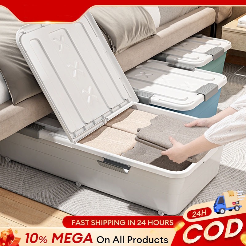 Under Bed Storage Box With Wheels Flat Oversize Clothes Organizer ...