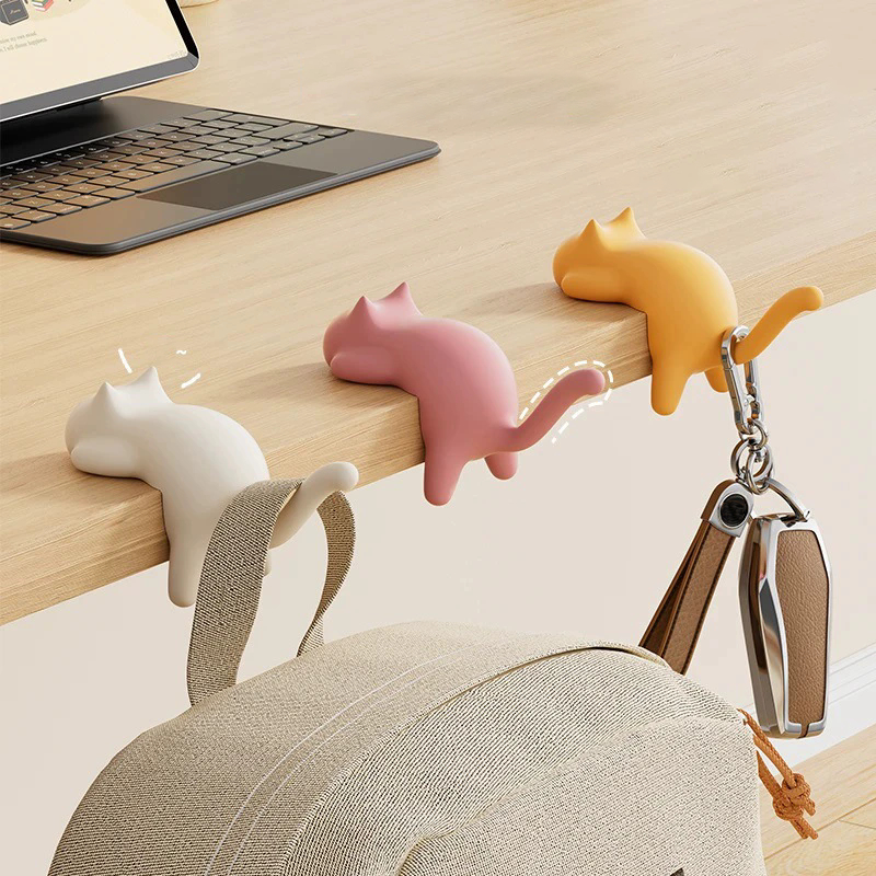 Kawaii Cartoon Cats Descktop Hooks Self Adhesive Bag Hanger Table Side ...