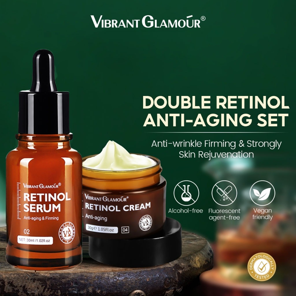 VIBRANT GLAMOUR FDA Retinol Set Face Cream+Facial Serum VA Anti Aging ...