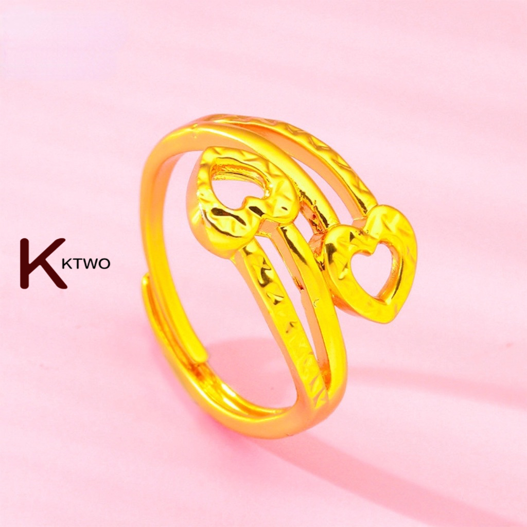 Original 18K Saudi gold Pawnable Hollow Heart Adjustable Women's Ring ...