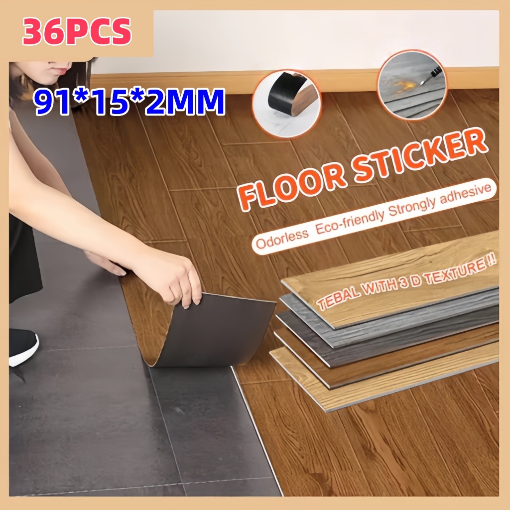 36PCS Wooden vinyl Floor sticker 91.4cm*15.2cm Waterproof self-adhesive ...