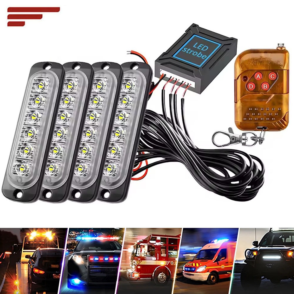 4 In 1 Red Blue Emergency Strobe Lights Police Lights 12V With Wireless ...
