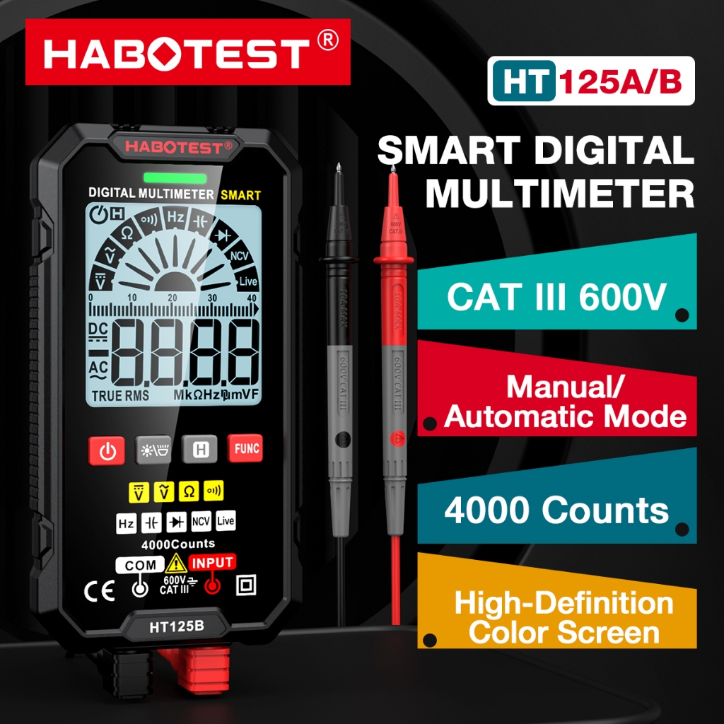 HABOTEST HT125A/B 600V AC/DC Voltmeter Smart Digital Multimeter 4000 ...