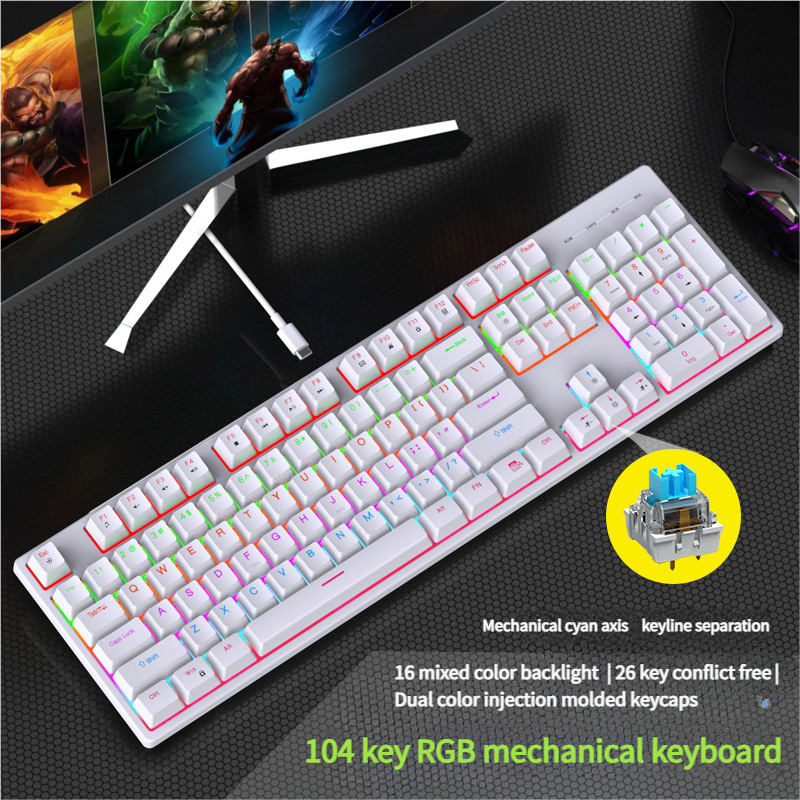 104 Keys Wired Cyan Axis True Mechanical Keyboard 16-Mixed Color ...