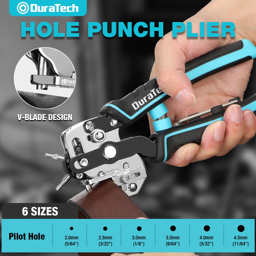 DURATECH Leather Hole Puncher Heavy Duty Belt Hole Punch Plier with 6 ...