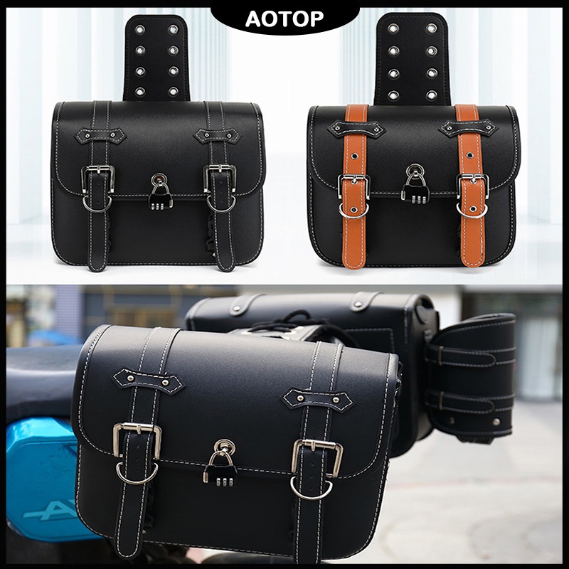 AOTOP 2PCS Universal Motorcycle Saddle Bag With Lock Waterproof Side ...