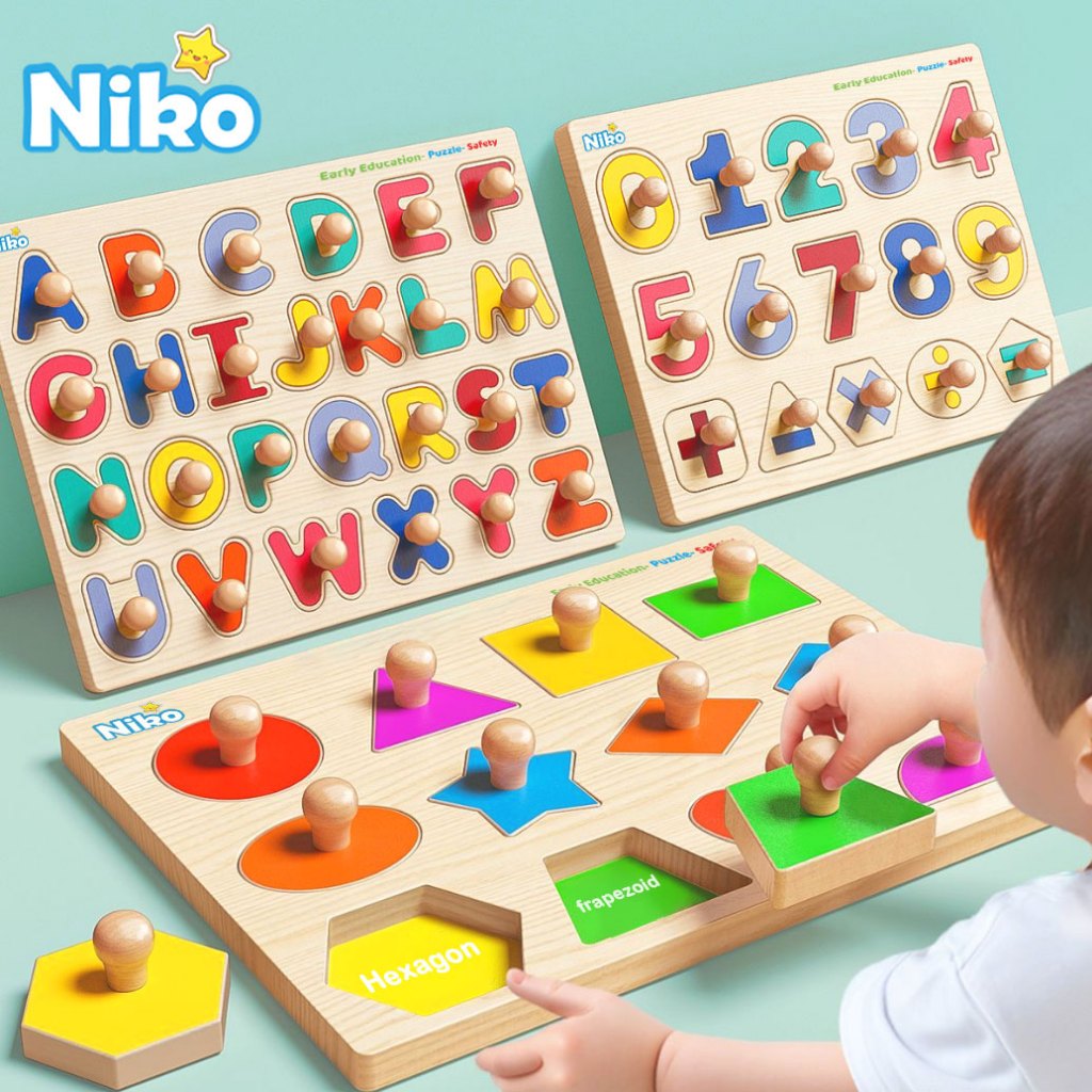 NIKO ABC Letter Digital Puzzle Wooden Toys For Kids Alphabet Number ...