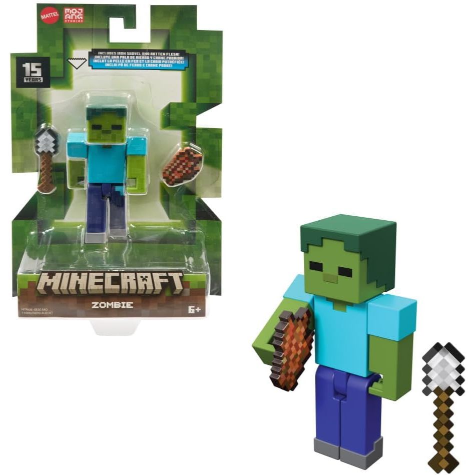 Mattel Minecraft 15th Anniversary Zombie Action Doll with Accessories ...