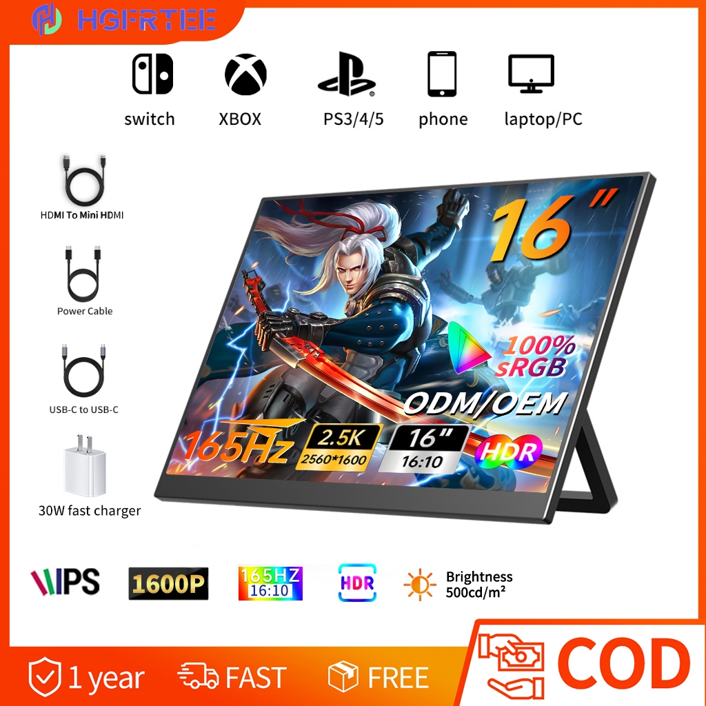HGFRTEE 16 Inch Portable Monitor, 2.5K 65HZ Ultra High Refresh Rate ...