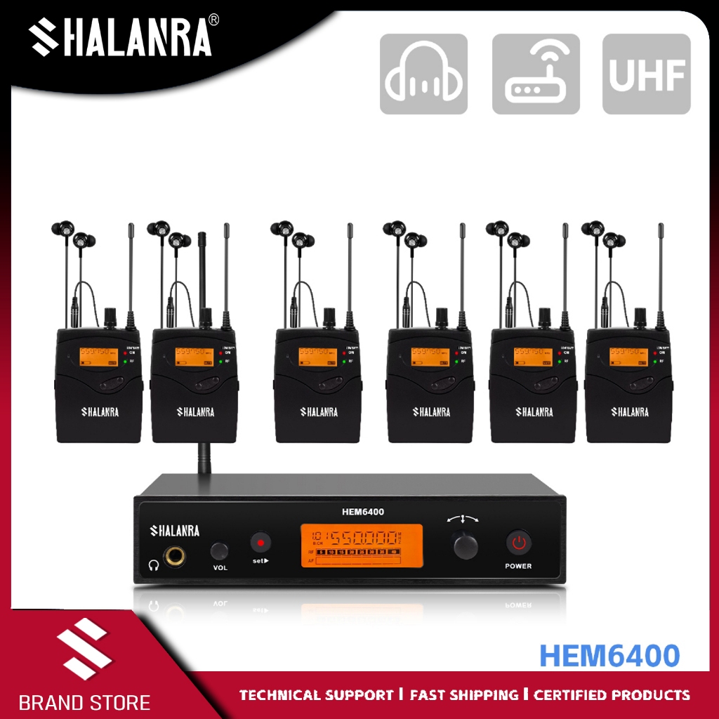 SHALANRA HEM6400 Wireless In-Ear Monitoring System 1 Channel 6 Bodypack ...