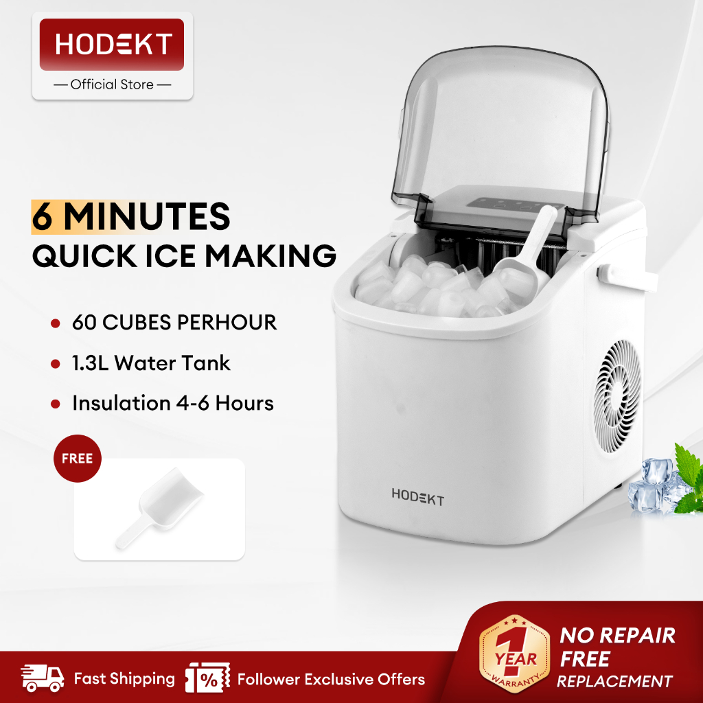HODEKT Automatic Ice Maker Machine Fast Portable Intelligent Ice Cube ...