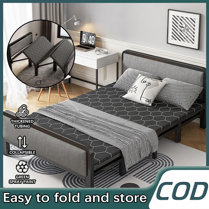 Folding Bed Portable Metal Bed 75/100/120 CM Folding Bed with Cushion ...