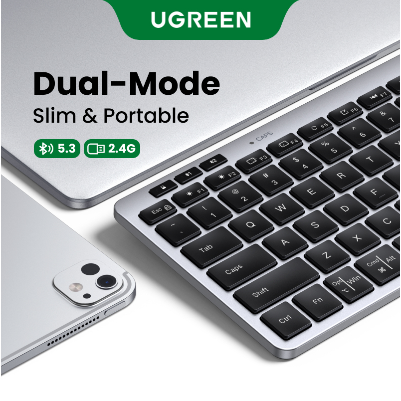 UGREEN Slim Portable Black Wireless Keyboard Bluetooth 5.3 + 2.4G ...
