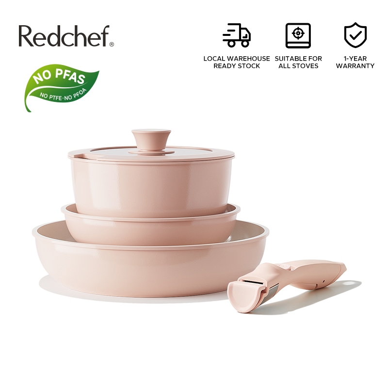 Redchef Removable Handle Series Pink Nonstick Ceramic Rock Cookware Set ...