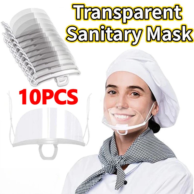 10/50Pcs Food Sanitary Mouth Mask Transparent Clear Anti Fog Shield ...