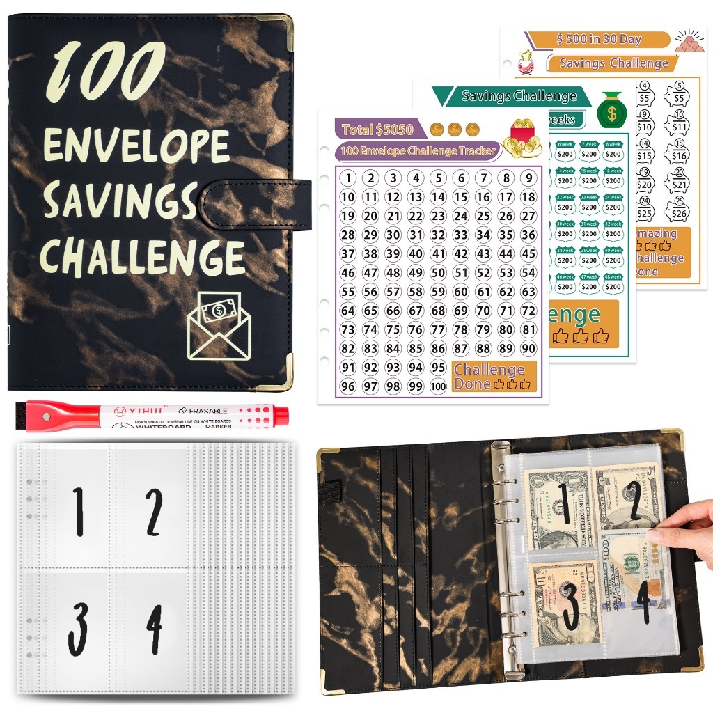 100 Envelope Challenge Loose-Leaf Notebook Money Saving Binder Notebook ...