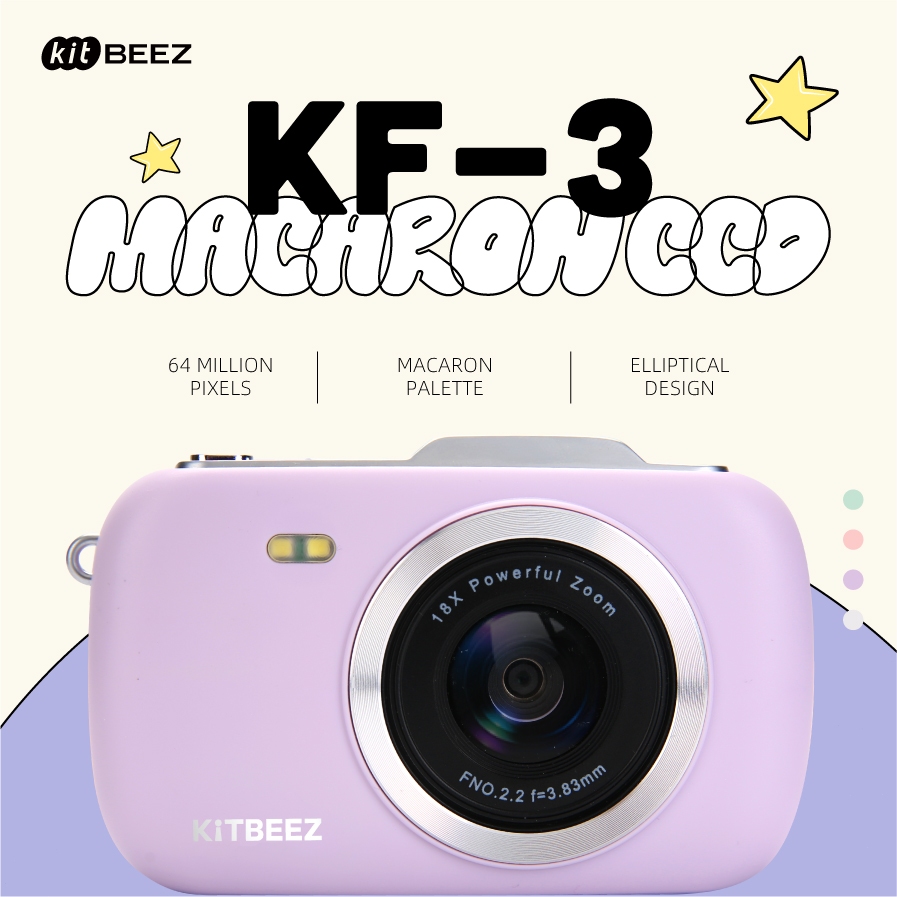 KiTBEEZ KF-3 Macaron CCD Camera 64MP Digital Camera with 4K Video, 18X ...