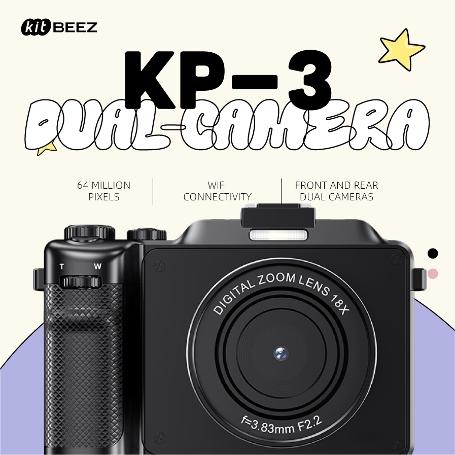 KiTBEEZ KP-3 Retro 4K Camera 64MP Resolution 18X Digital Zoom WiFi ...