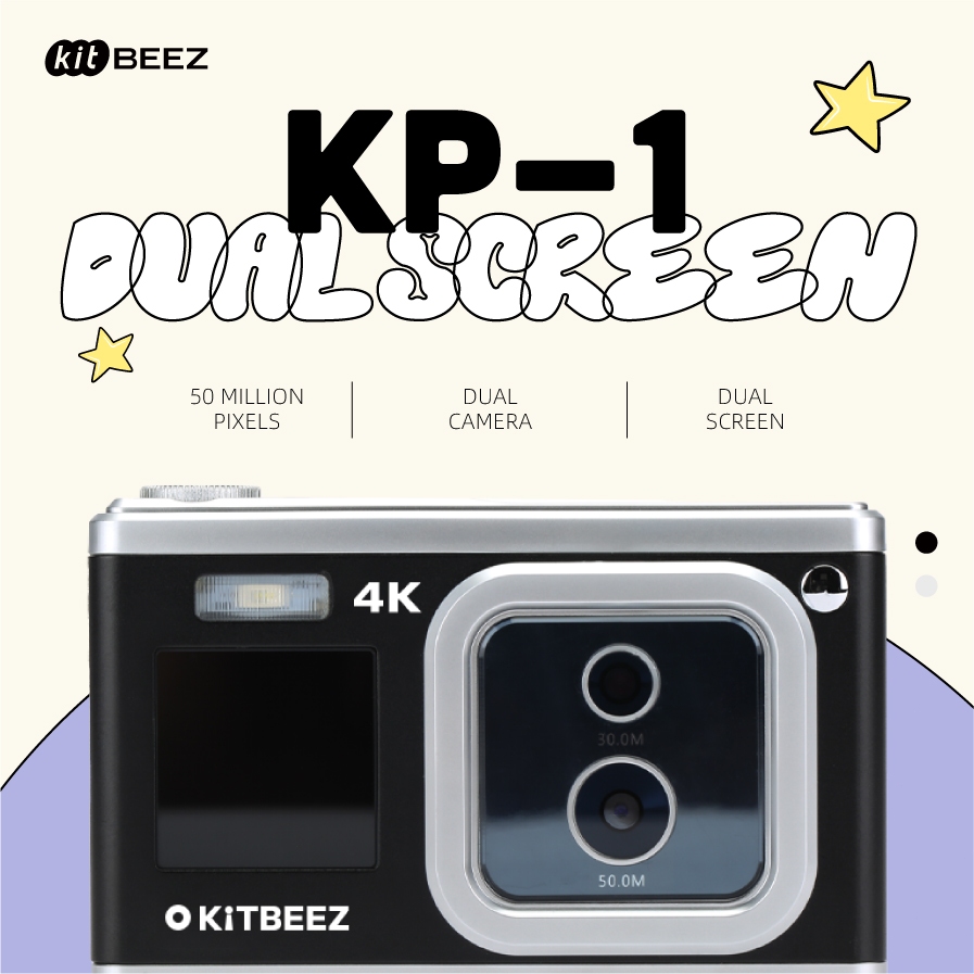 KiTBEEZ KP-1 4K 50MP CCD Digital Camera Dual Front & Rear Screens, 16X ...
