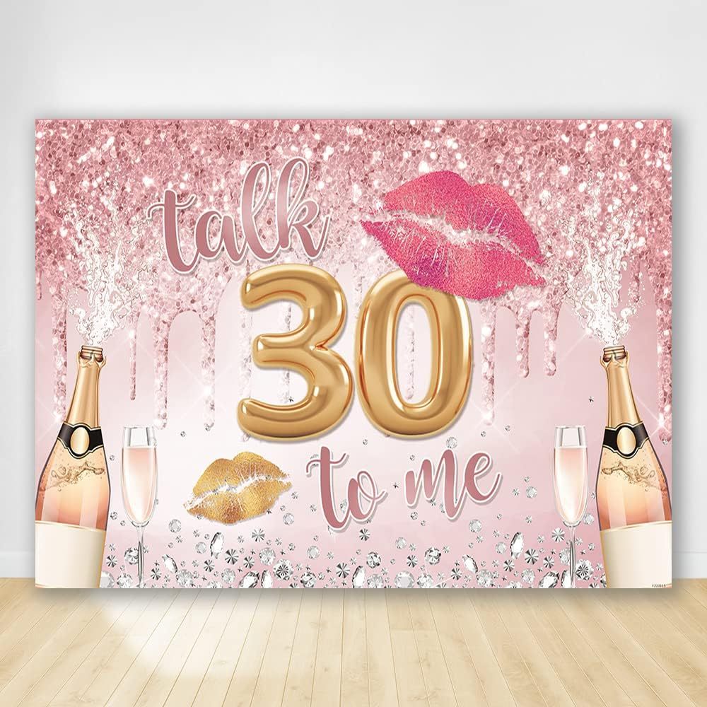 Talk Thirty to Me Photography Backdrop Rose Gold Happy 30th Birthday ...