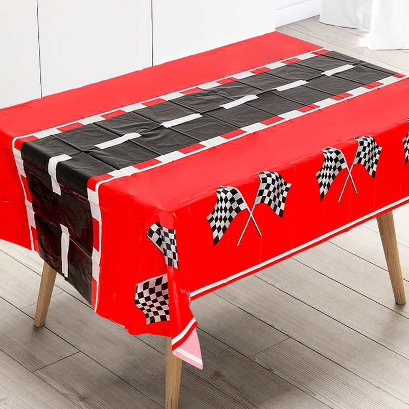 220*130m Racing Car Table Cover Black Racetrack Rectangular PE Tablecloths Birthday Party ...