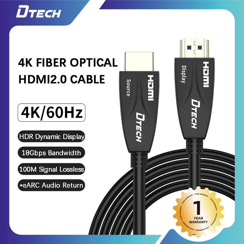 DTECH HDMI Fiber Optic Cable 4K 60Hz HDMI 2.0 High Speed 18Gbps Video ...