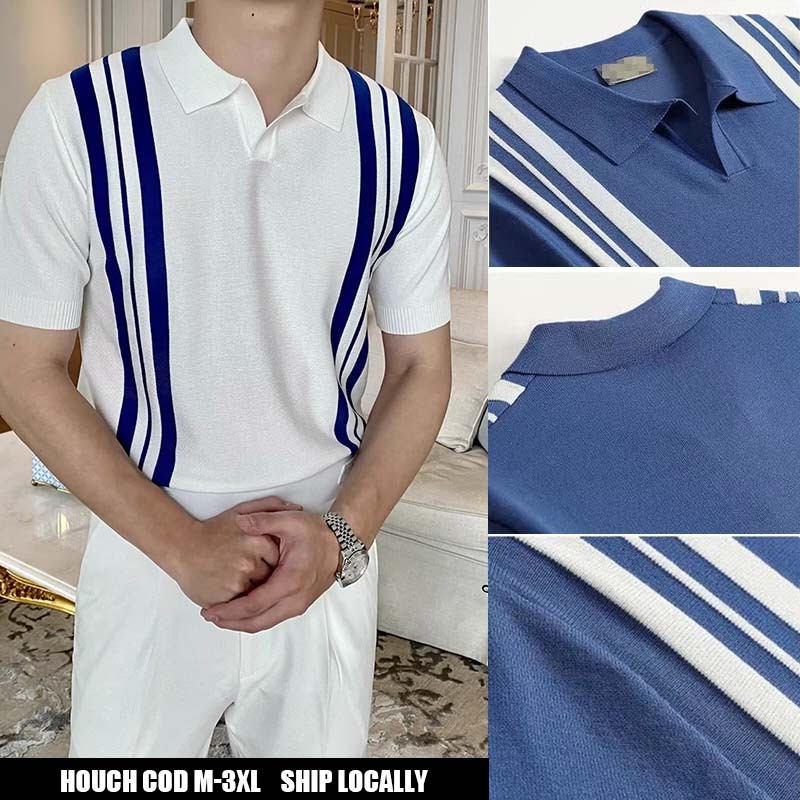 Houch Ready Stock Cod Summer New Men's Quality Trend Stylish Striped ...