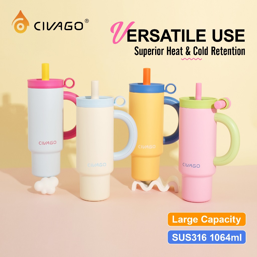 CIVAGO（36oz）316L Stainless Steel Straw Tumbler Large-Capacity Vacuum ...