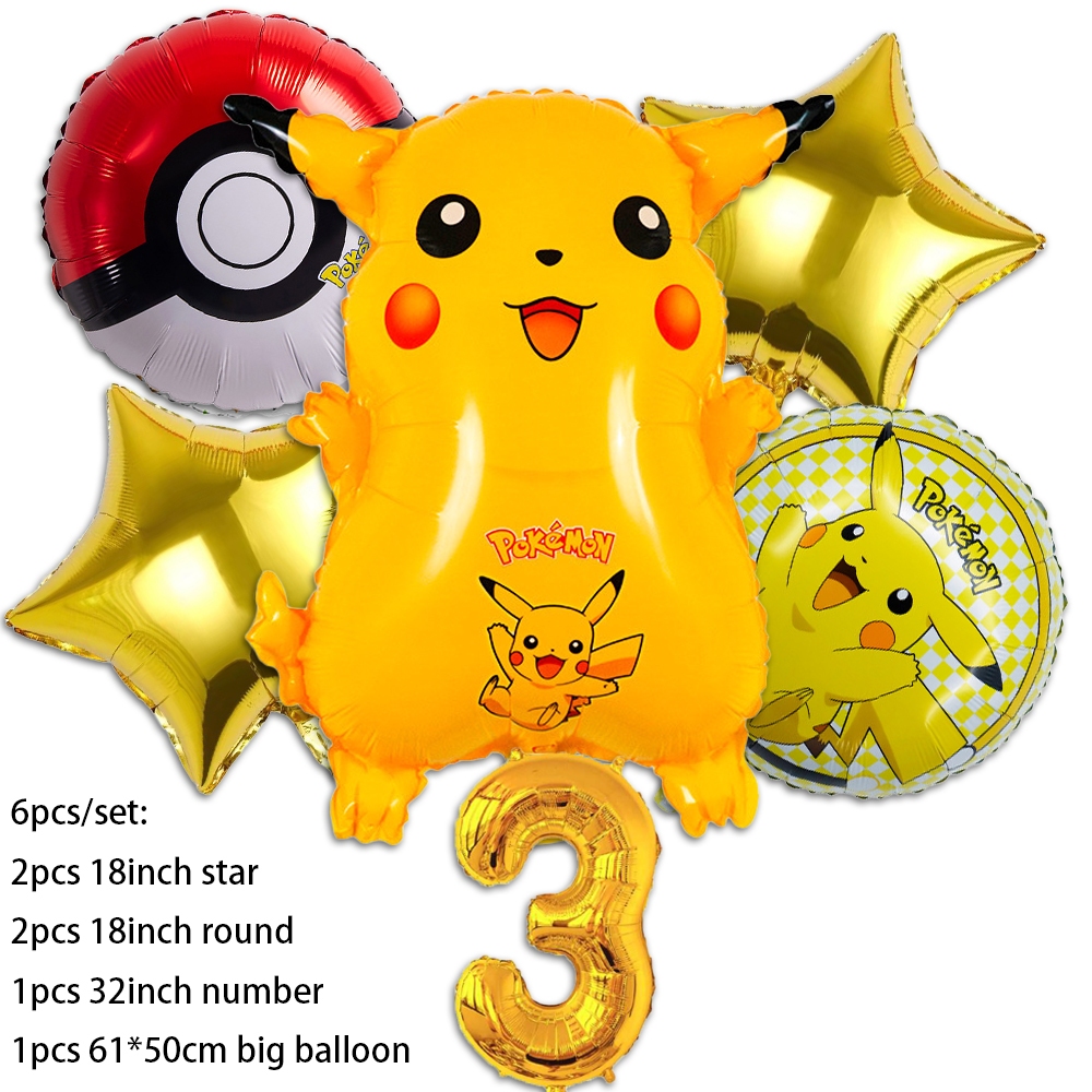 6pcs/lot Pokemon Birthday Foil Number Balloons set Pikachu Baby shower ...