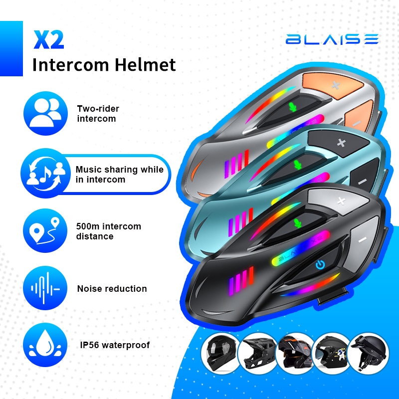 Blaise X2 Intercom 500M Helmet Bluetooth Headset Music sharing while in ...