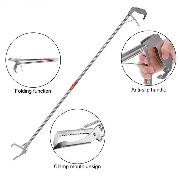 100/120cm Stainless Steel Snake Tongs Reptile Grabber Catcher Wide Jaw ...