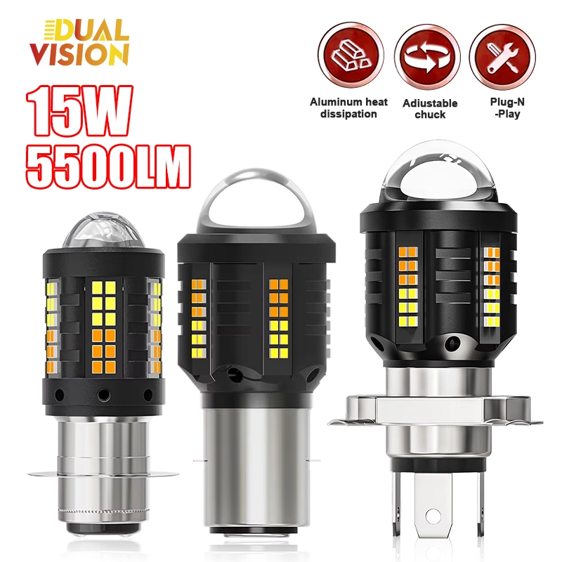 Dualvision H4 H6 LED Motorcycle Light Bulb LED Lens Dual Color White ...