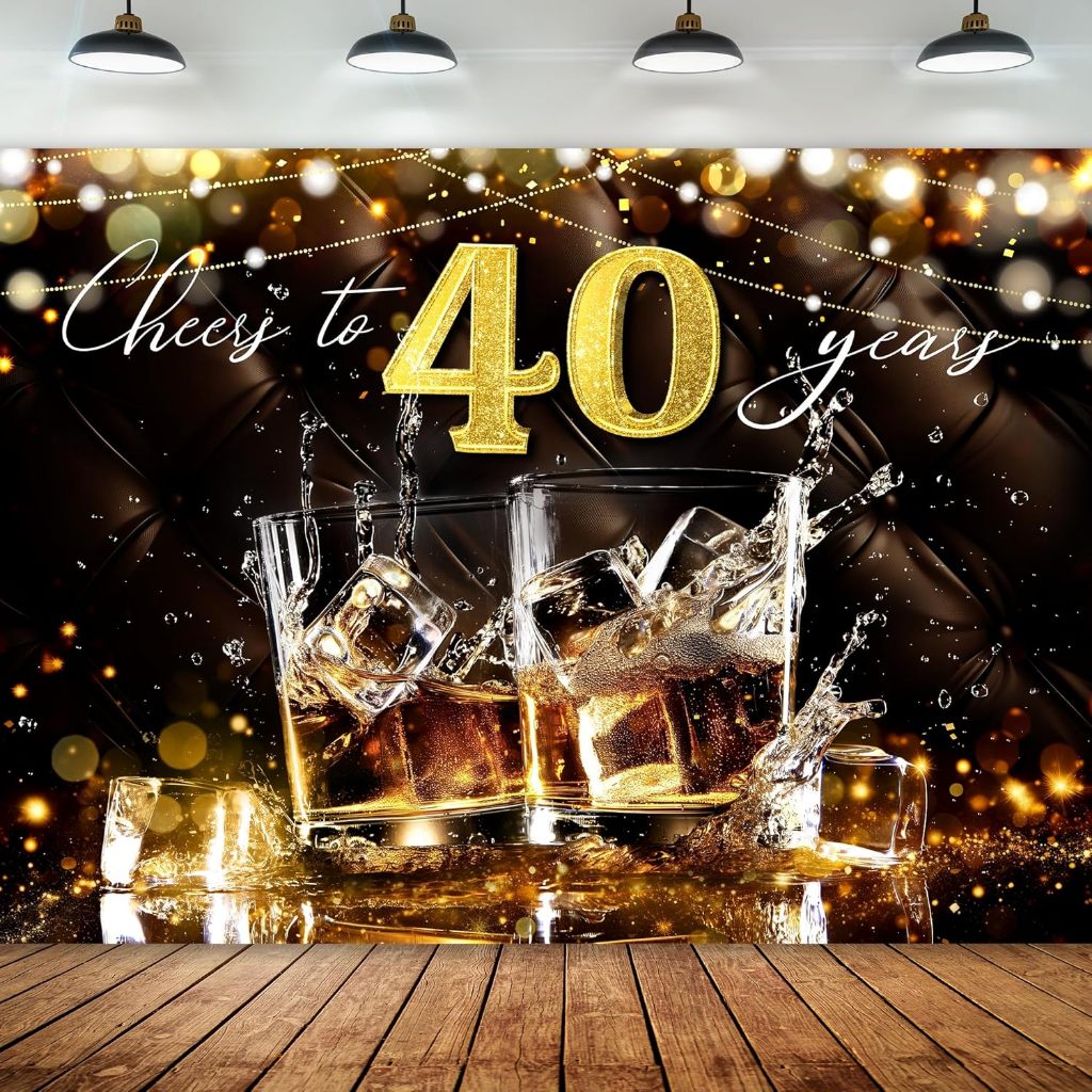 40th Birthday Photography Backdrop Cheers to 40 Years Black and Gold ...