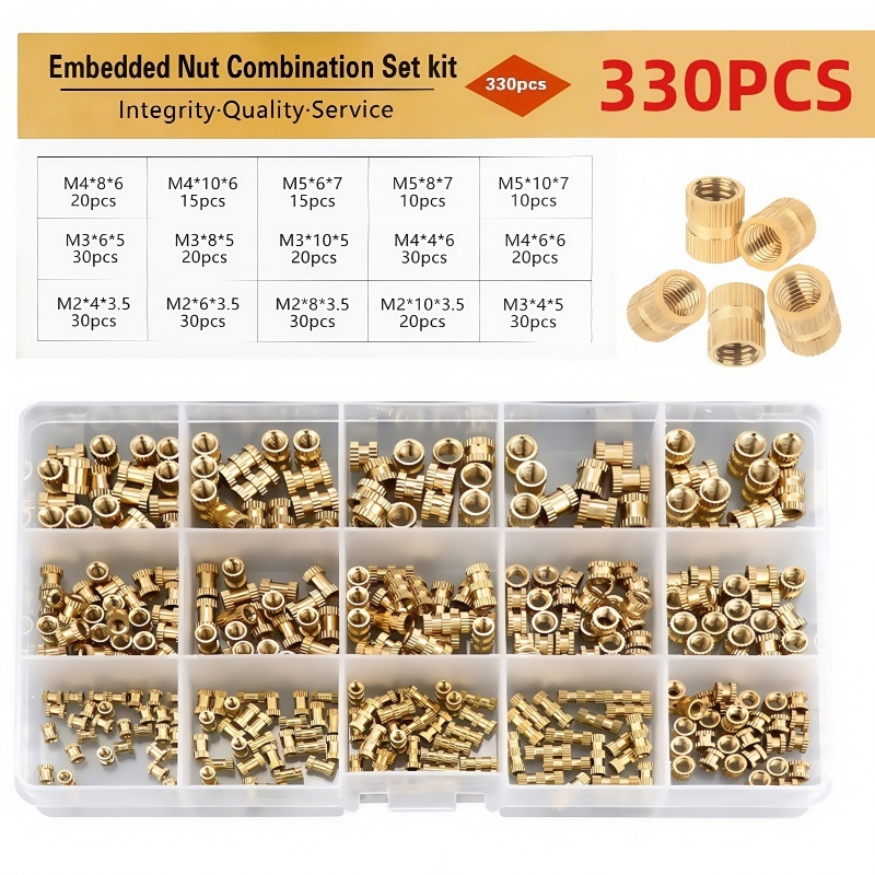 330PCS/BOX Brass Insert Nuts M2-M5 Specification Knurled Threaded Brass ...