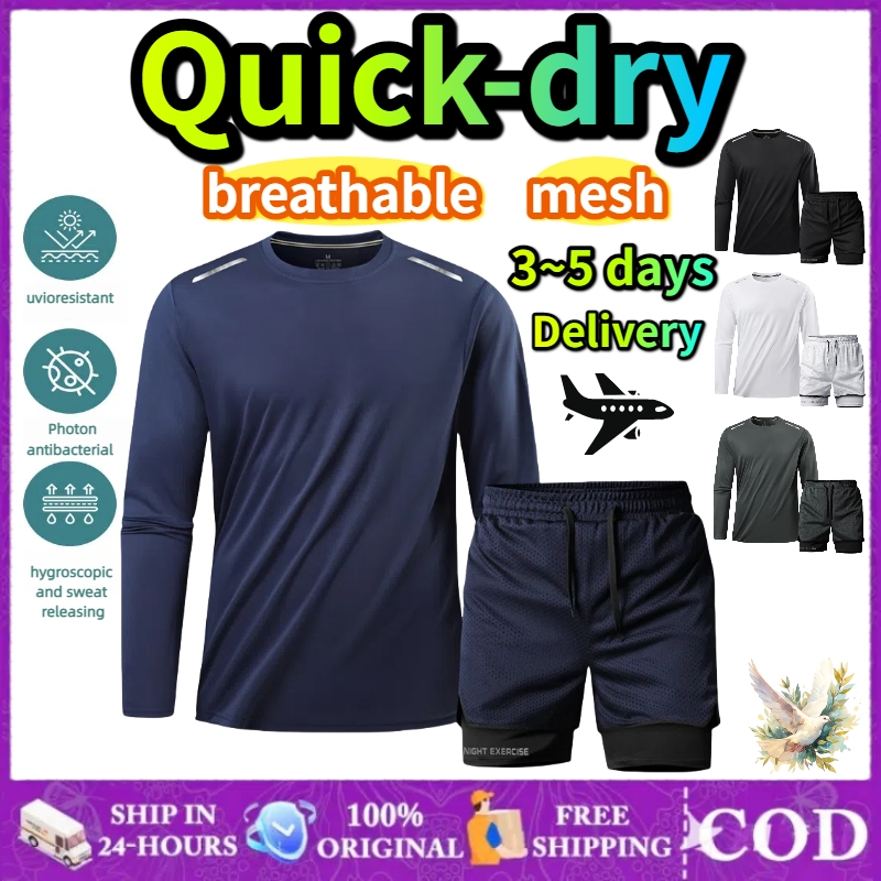 Mesh breathable compression shirt for men dri fit long sleeve running ...
