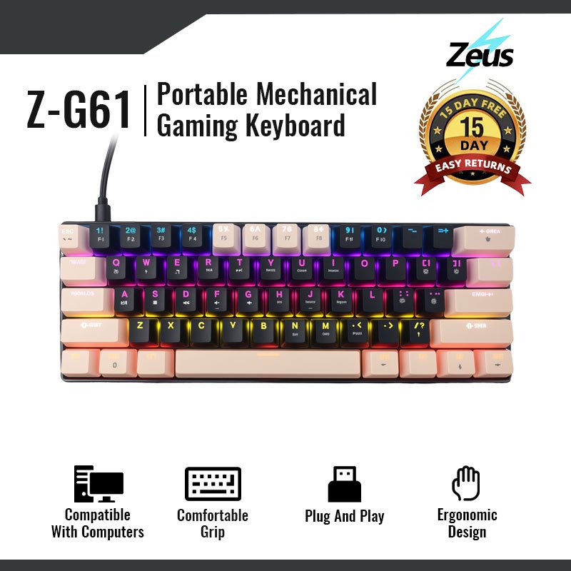 Zeus 61 Key Wired Type C Mechanical Keyboard With Blue Switch RGB ...